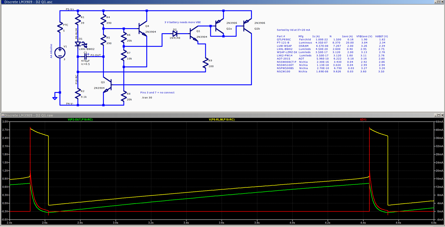 Discrete LM3909 LED Flasher: Circuit Variations – The Smell of Molten ...